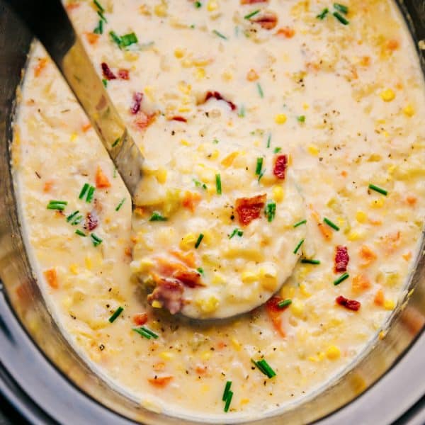 Crockpot Corn Chowder with Potatoes & Bacon Recipe | Centless Meals