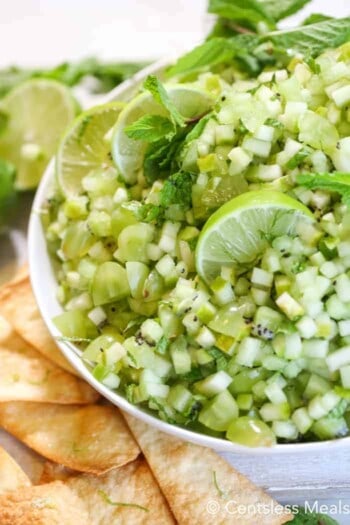 Mojito Fresh Fruit Salsa with Honey Lime Crisps